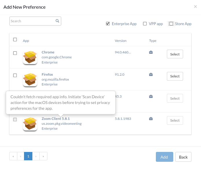 Cannot Select The App From Privacy Preference Policy Hexnode Connect