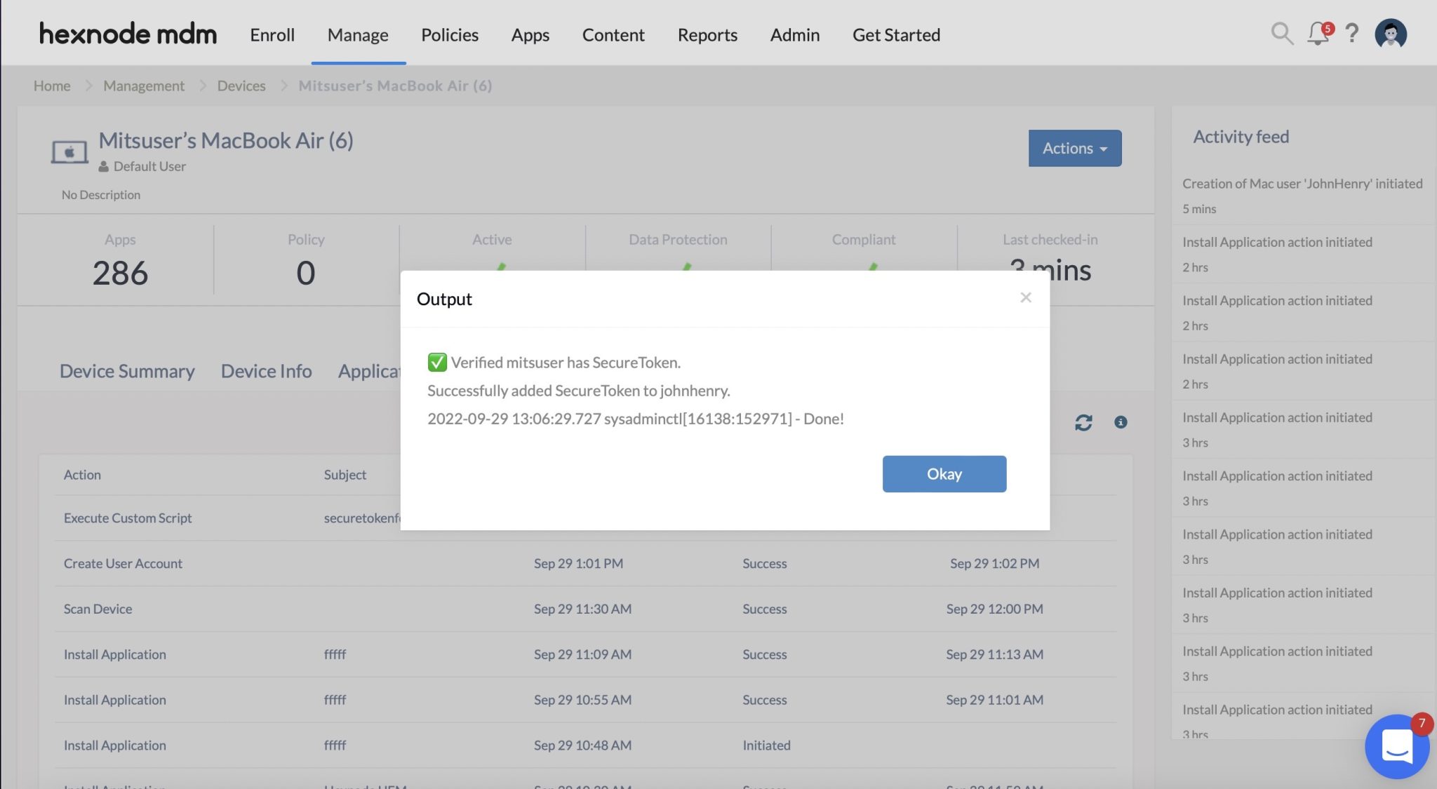 Script to add secure token to users on macOS devices - Hexnode Help Center